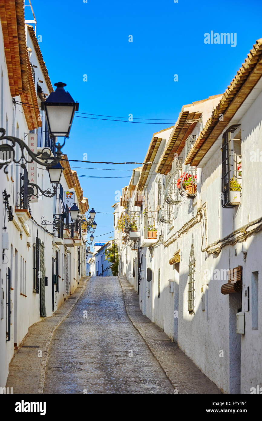 Narrow street in Altea. Alicante. Valencia community. Spain Stock Photo ...
