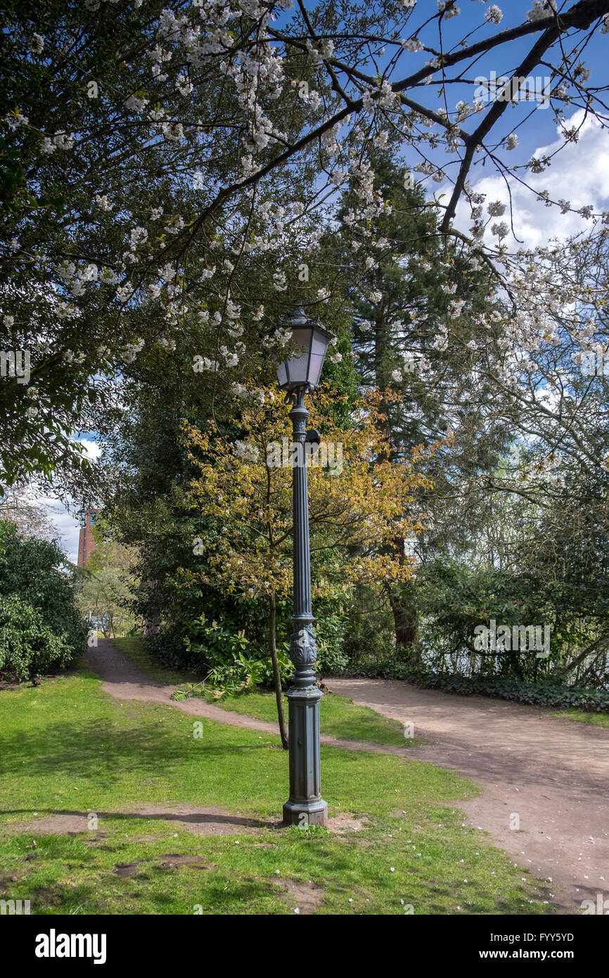 Lampost streetlight in an english park in spring Stock Photo - Alamy