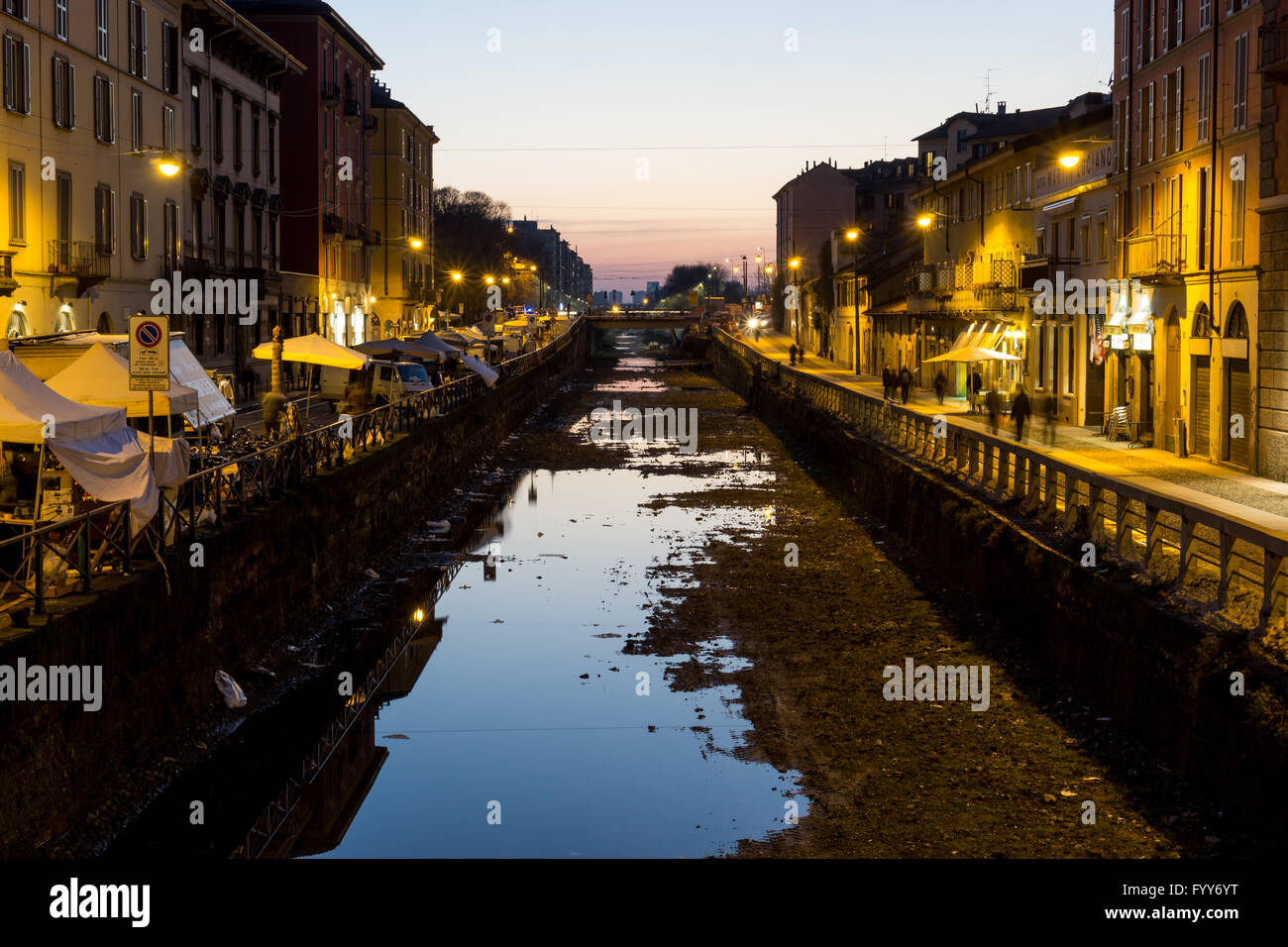 Navigli District Canal at night Stock Photo - Alamy