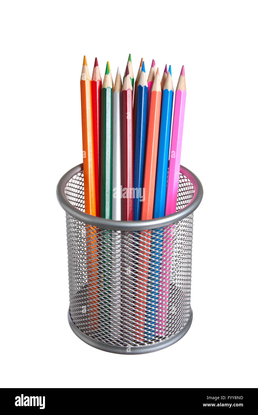 colored pencils in basket Stock Photo - Alamy
