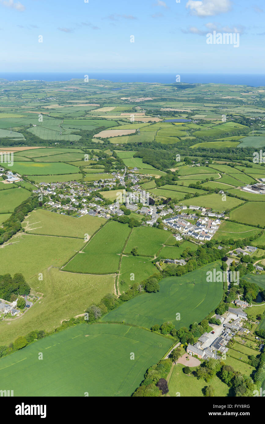 An aerial view of the Cornish village of St Mabyn and surrounding ...