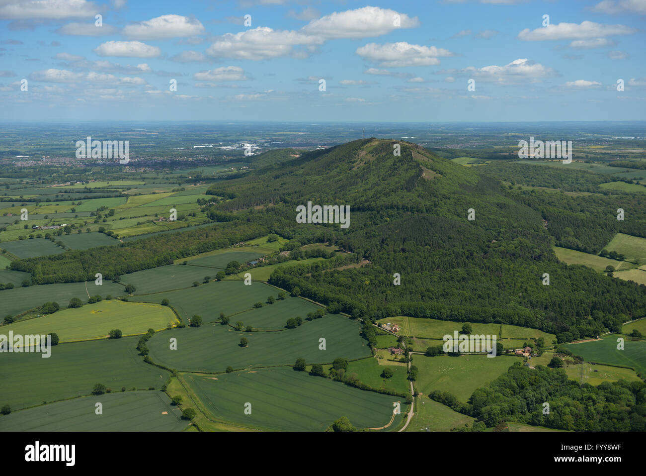 An aerial view of The Wrekin and surrounding Shropshire countryside ...