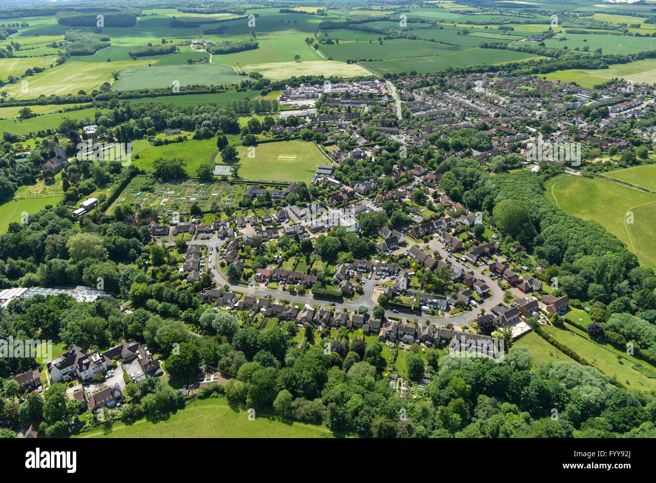 An aerial view of the Hertfordshire village of Watton-at-Stone Stock ...