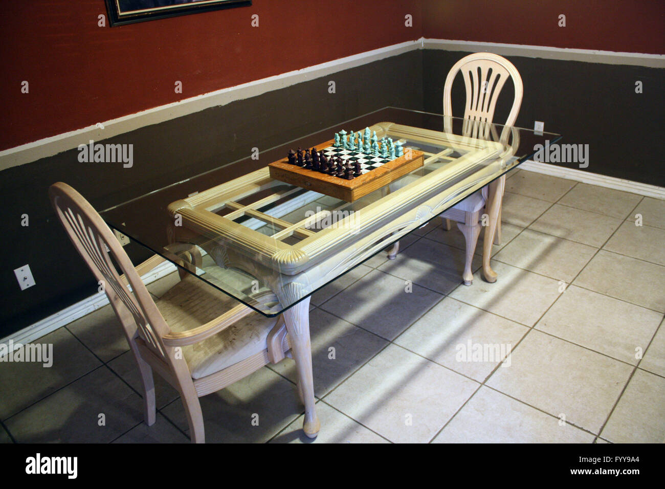 Chess set ready for a game (for long armed players! Stock Photo - Alamy