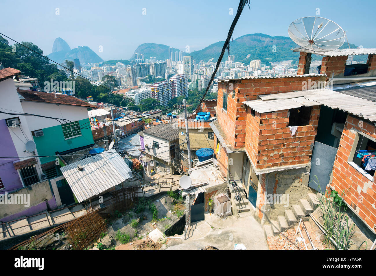 Colorful painted buildings of the Favela Santa Marta Community in Rio ...