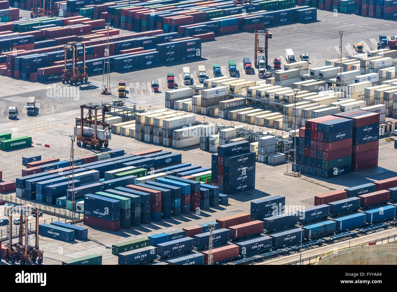 View of the loading dock of goods at the port of Barcelona in Catalonia ...
