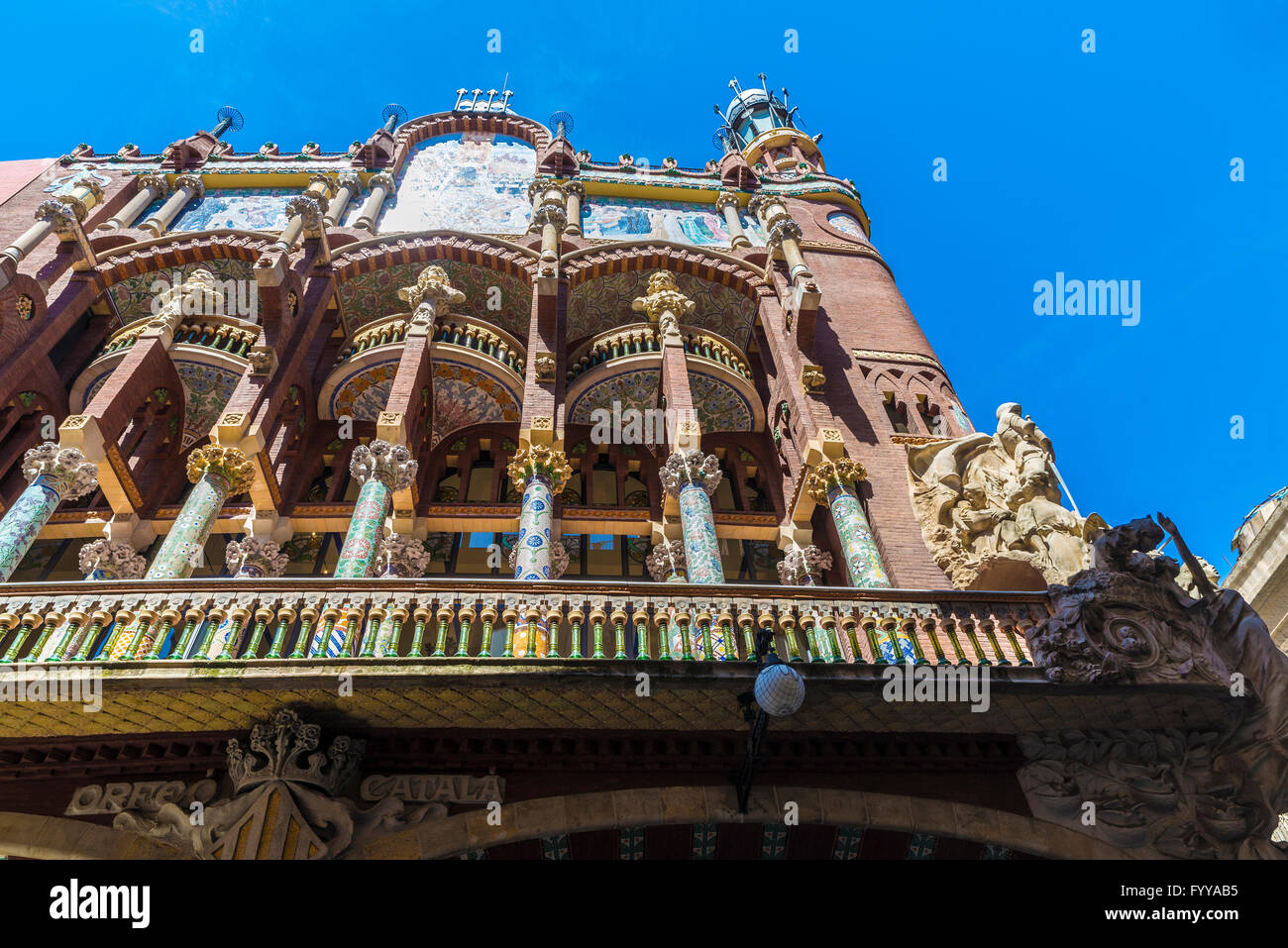 Facade of the Palau de la Musica Catalana (Catalan music palace) in ...