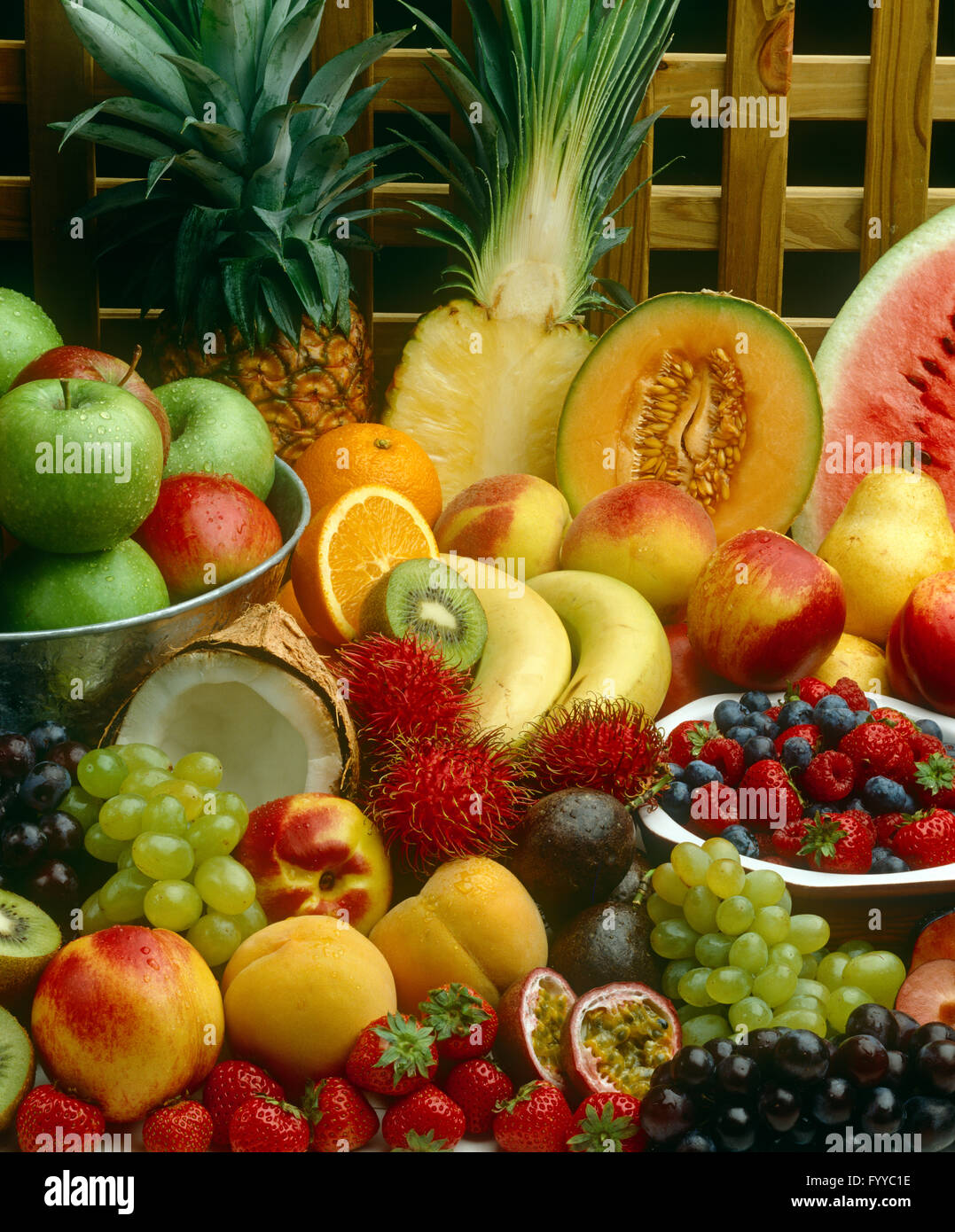 An arrange of colourful fruit, outside Stock Photo - Alamy