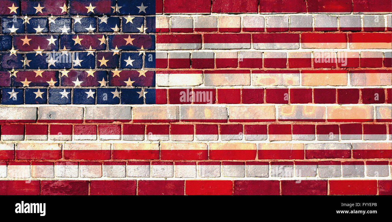 America flag on a brick wall background Stock Photo - Alamy