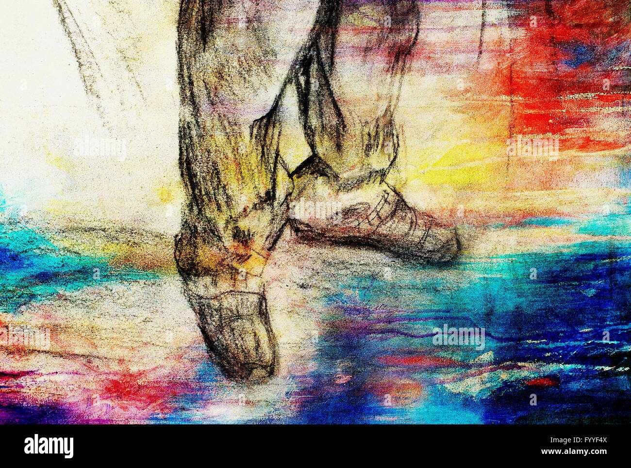 art drawing man legs and color abstract background Stock Photo - Alamy
