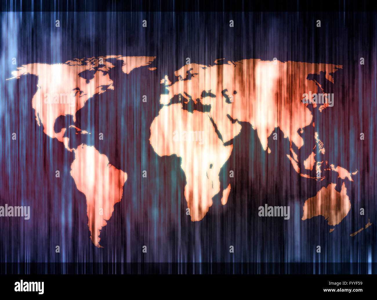 Blue and orange streaked world map Stock Photo - Alamy