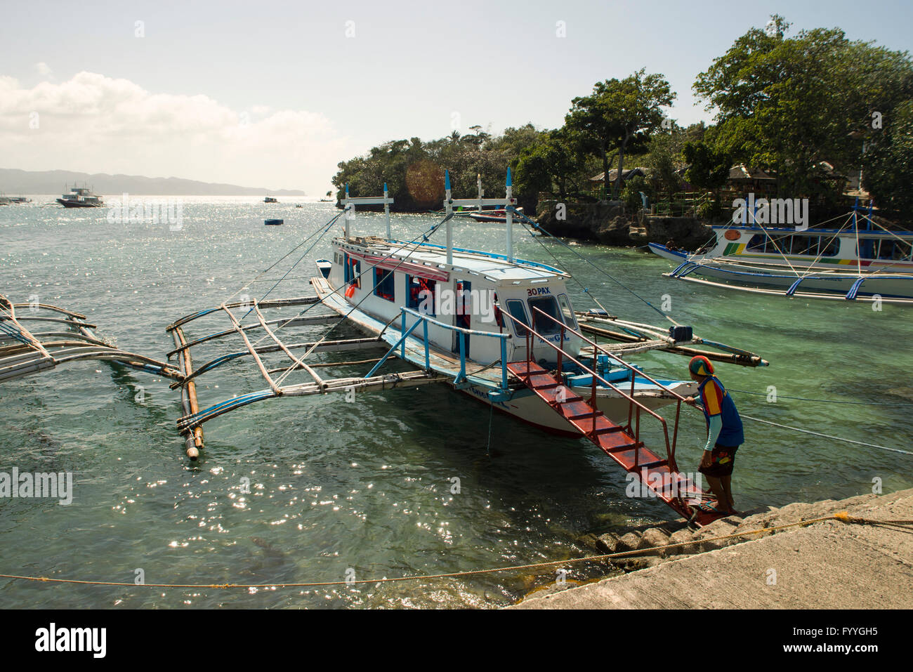 Boracay, Philippines - February 10, 2016. Boat transport to Bracay ...