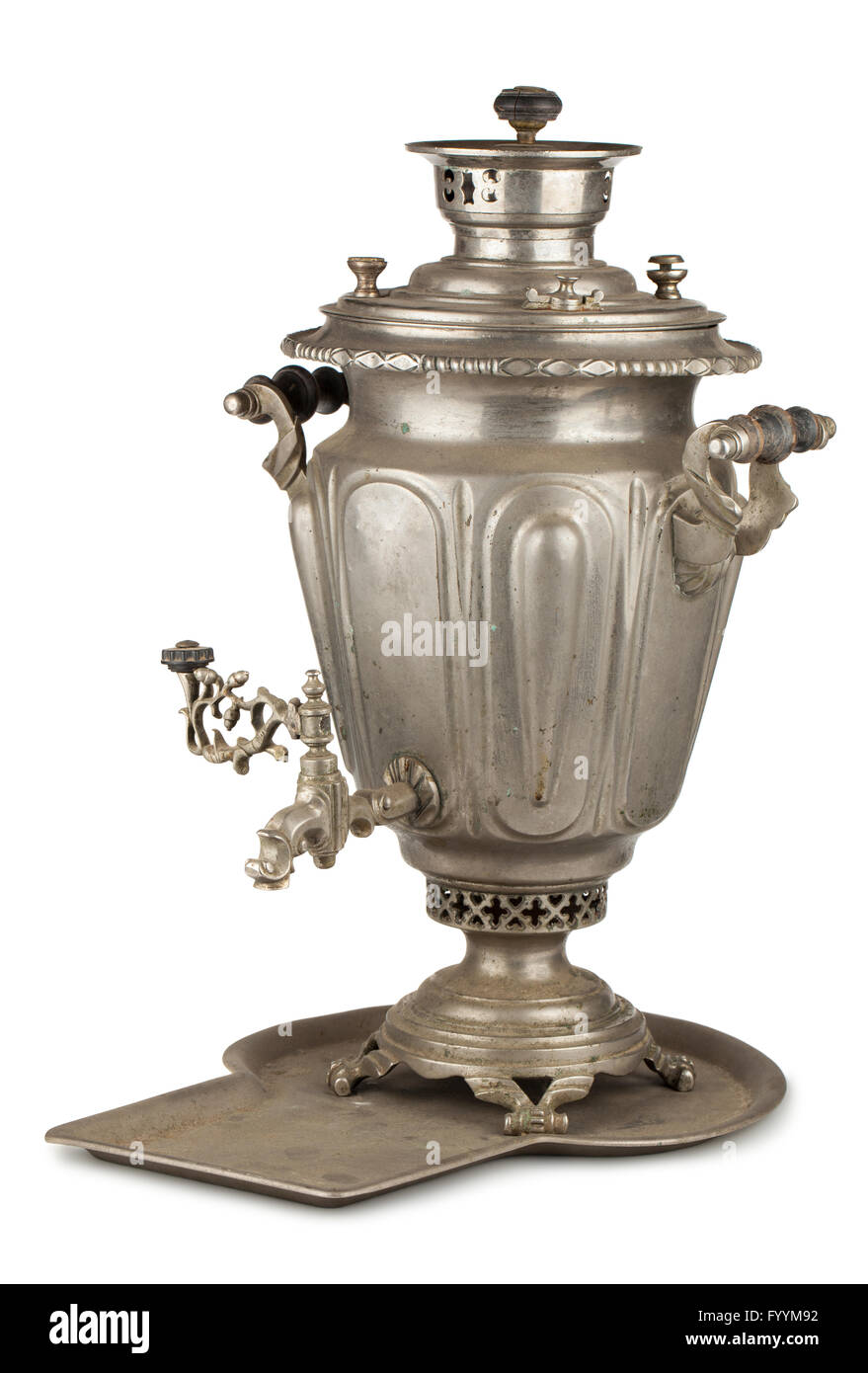 Old russian tea samovar with tray Stock Photo - Alamy