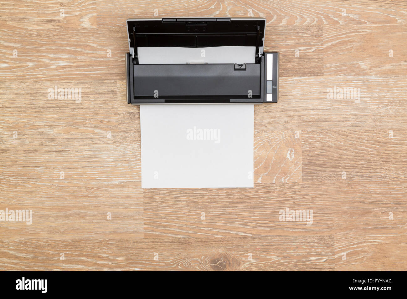 Hero Header image of tidy desktop with scanner Stock Photo - Alamy