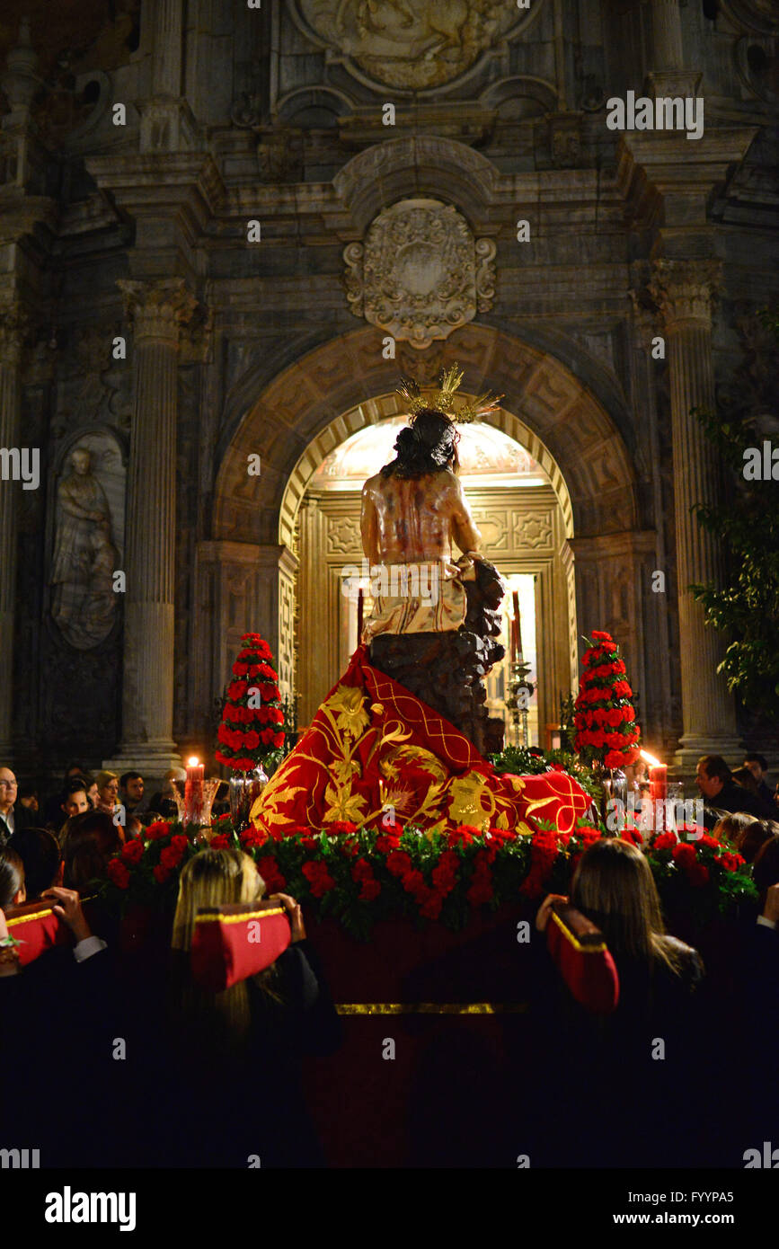 Holy week procession enters Colegiata de San Justo y Pastor in Granada ...