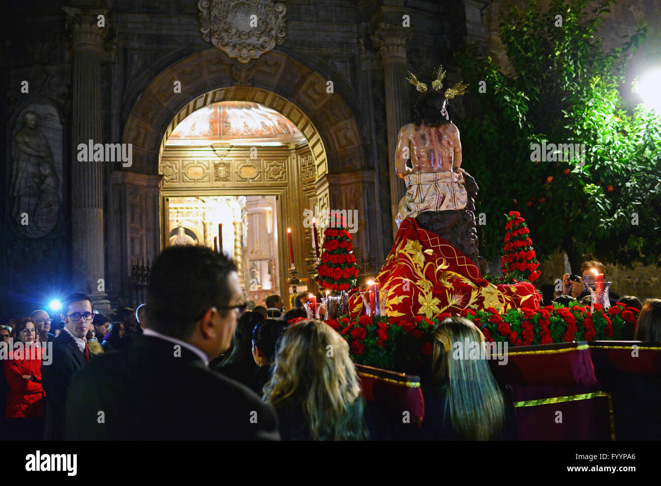 Holy week procession enters Colegiata de San Justo y Pastor in Granada ...