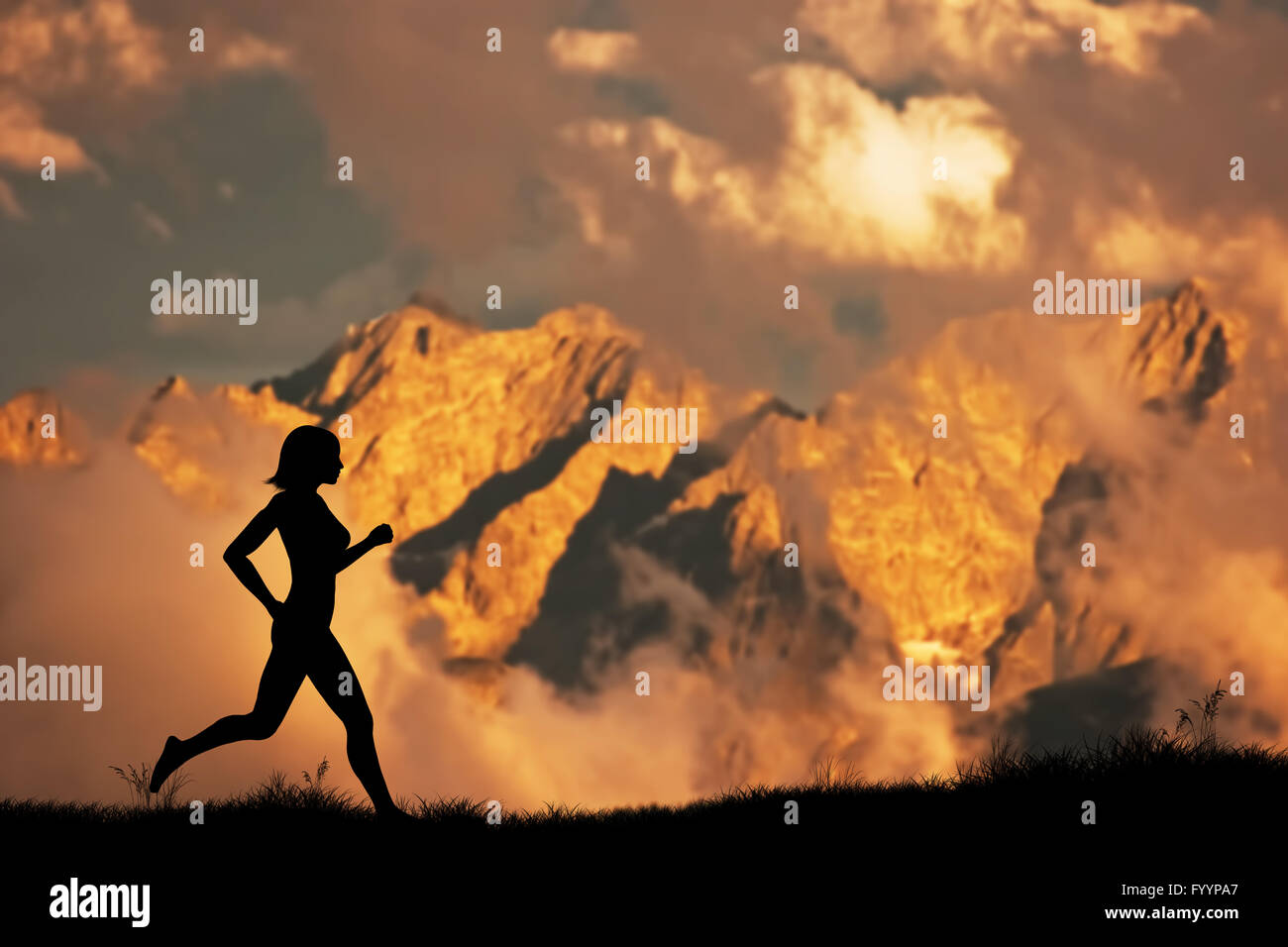 Silhouette of a woman running Stock Photo - Alamy