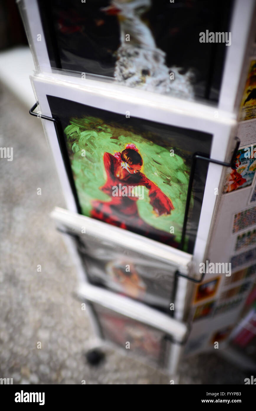 Flamenco dancer painted in postcard, Granada, Spain Stock Photo - Alamy