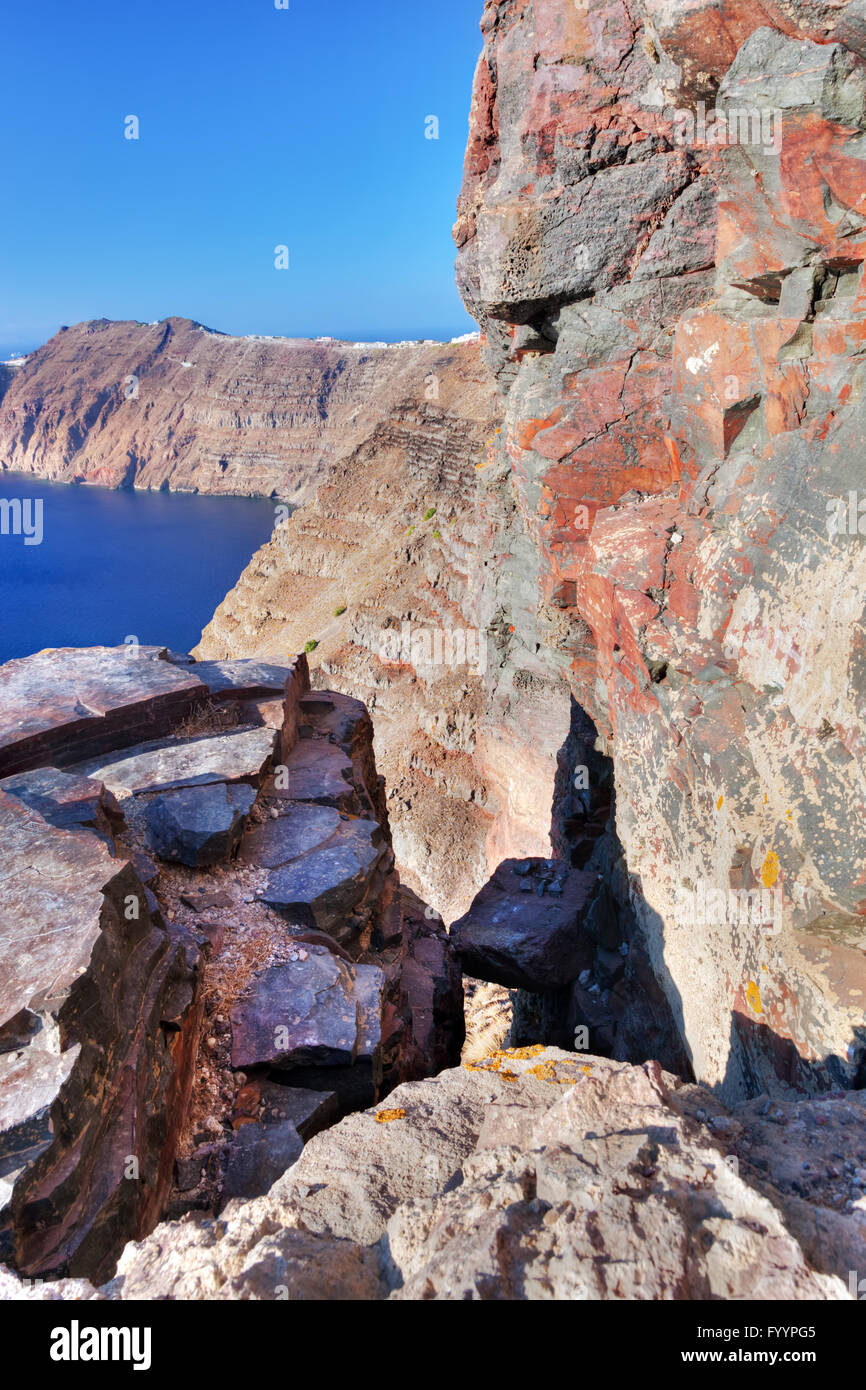 Cliff and volcanic rocks of Santorini island Stock Photo - Alamy