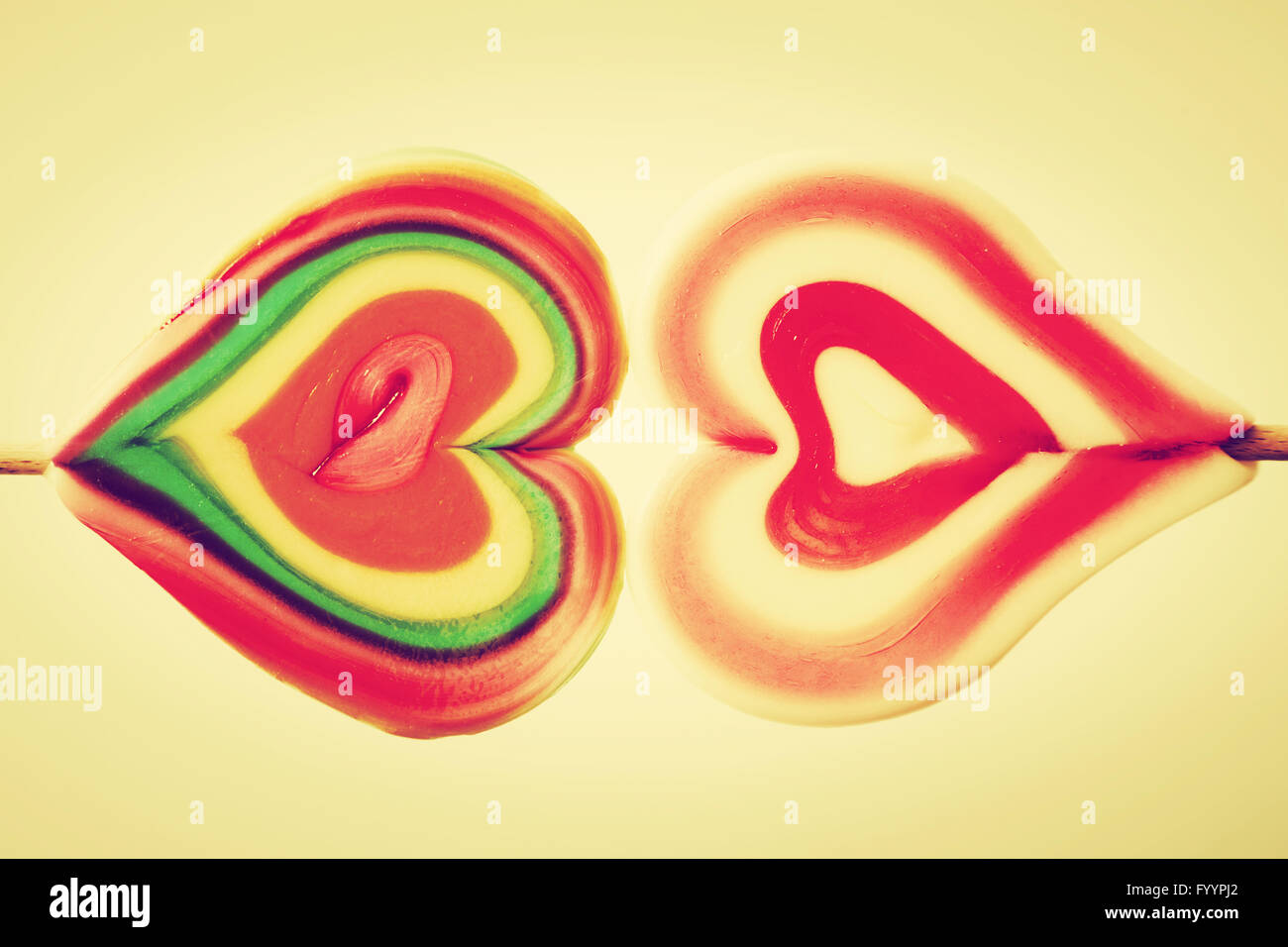 Colorful heart shaped lollipops. Vintage Stock Photo - Alamy