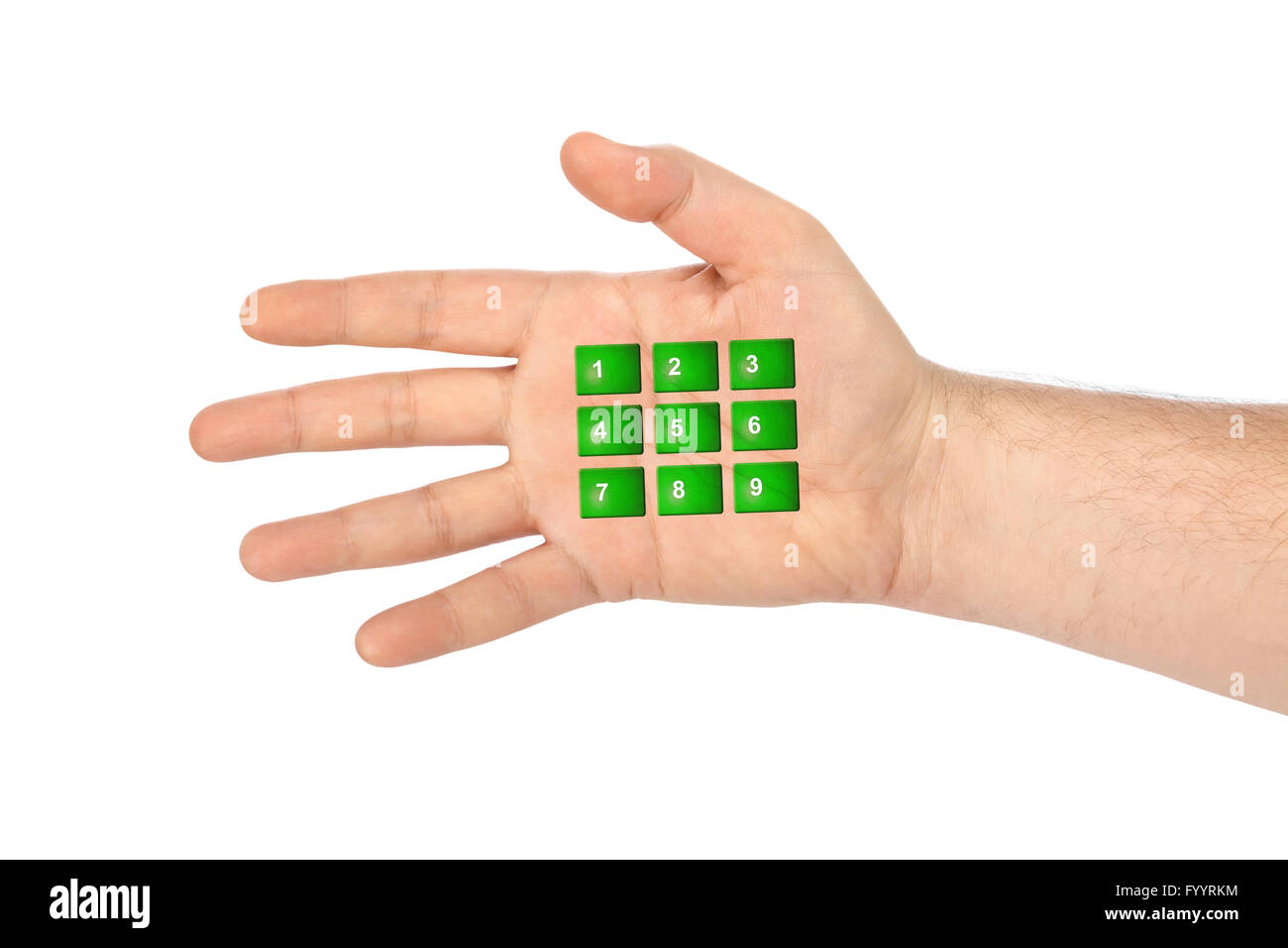 Hand with virtual phone buttons Stock Photo - Alamy