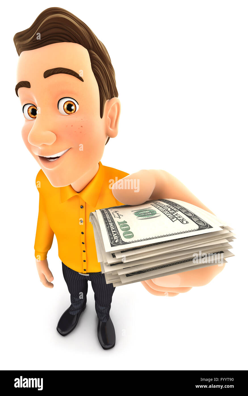 3d man holding a stack of dollar bills, isolated white background Stock ...