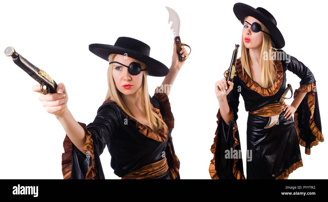 Woman pirate in various poses on white Stock Photo - Alamy