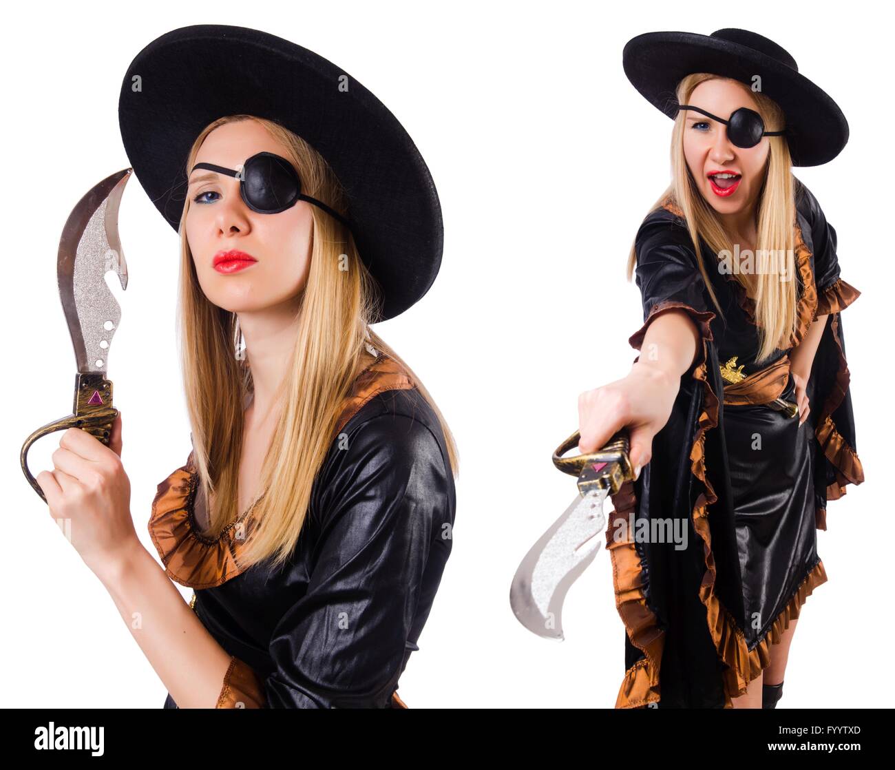 Woman pirate in various poses on white Stock Photo - Alamy