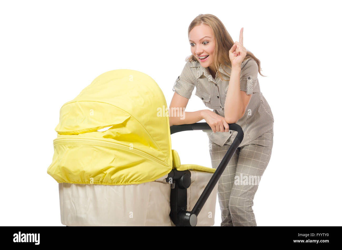 Woman with pram isolated on white Stock Photo - Alamy