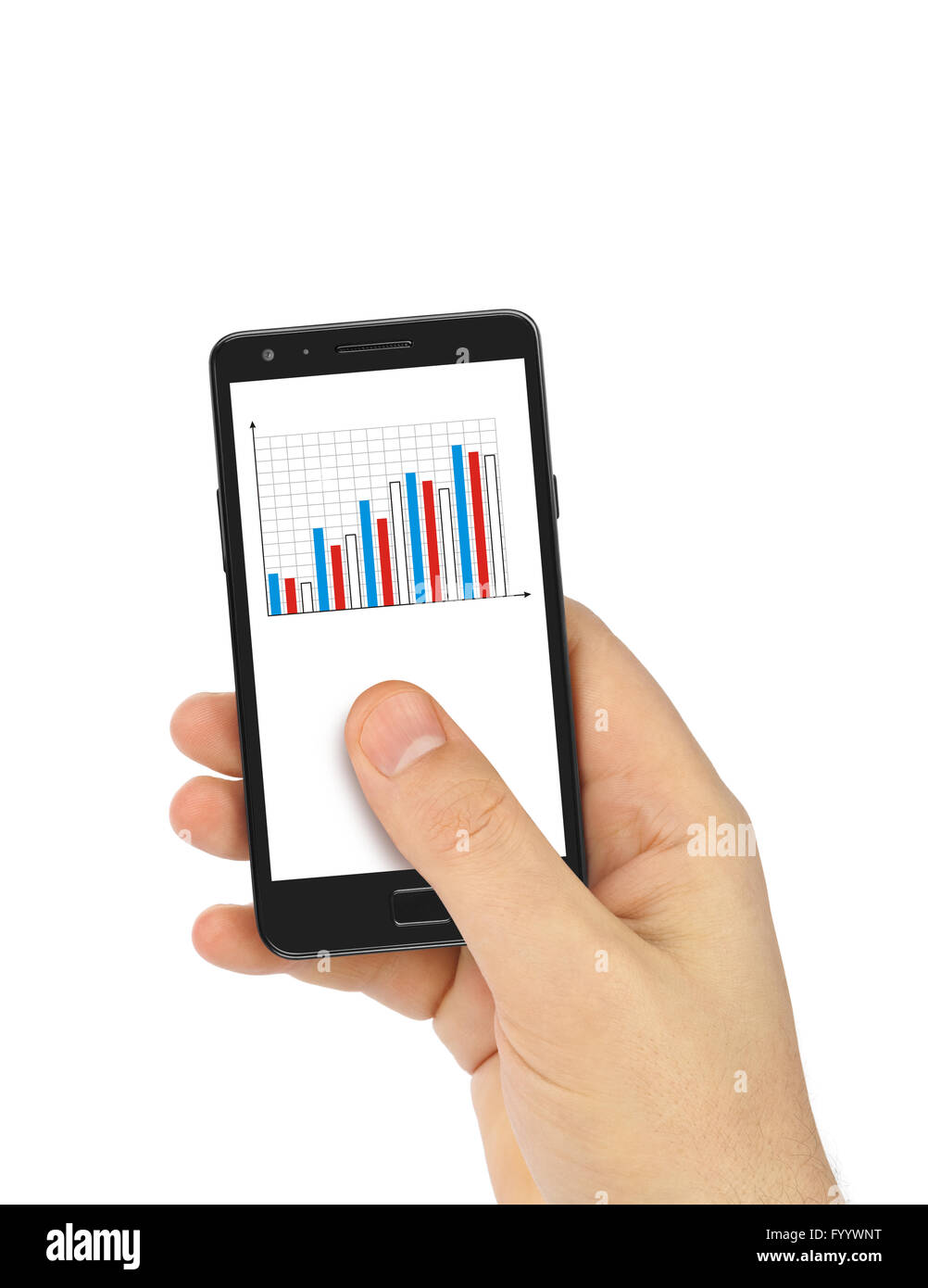 Hand with smartphone and business diagram Stock Photo - Alamy