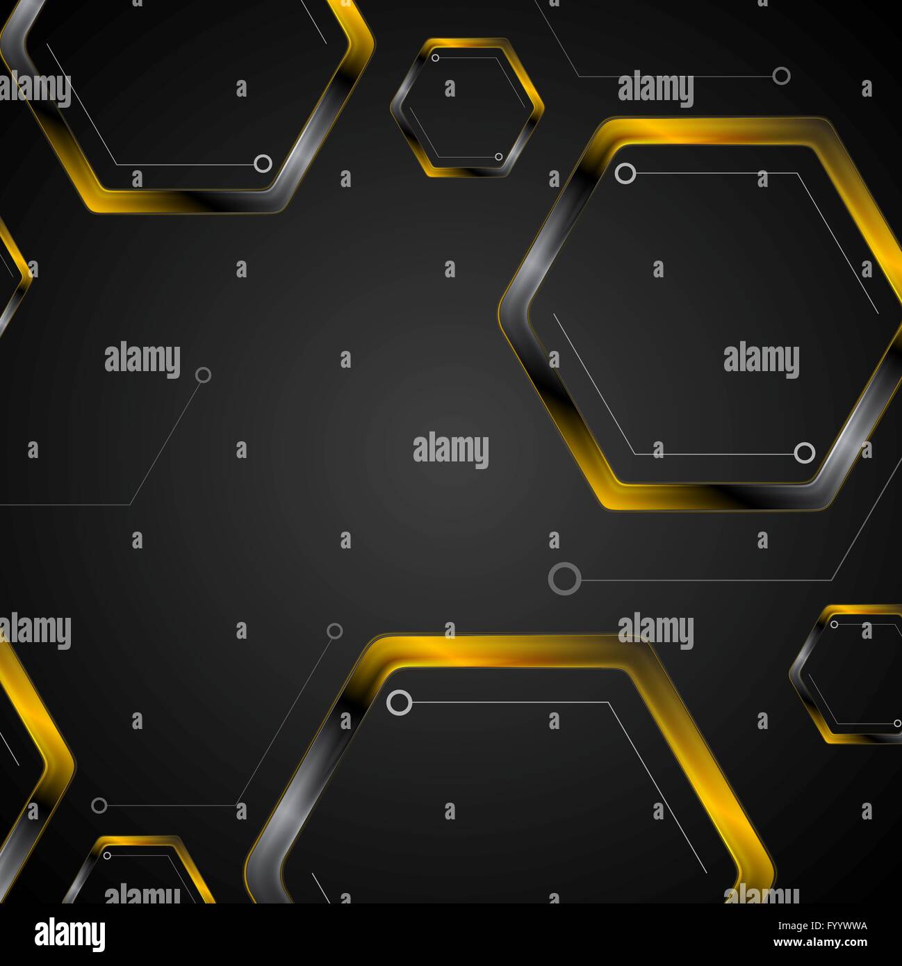 Dark tech background with black orange hexagons Stock Photo - Alamy