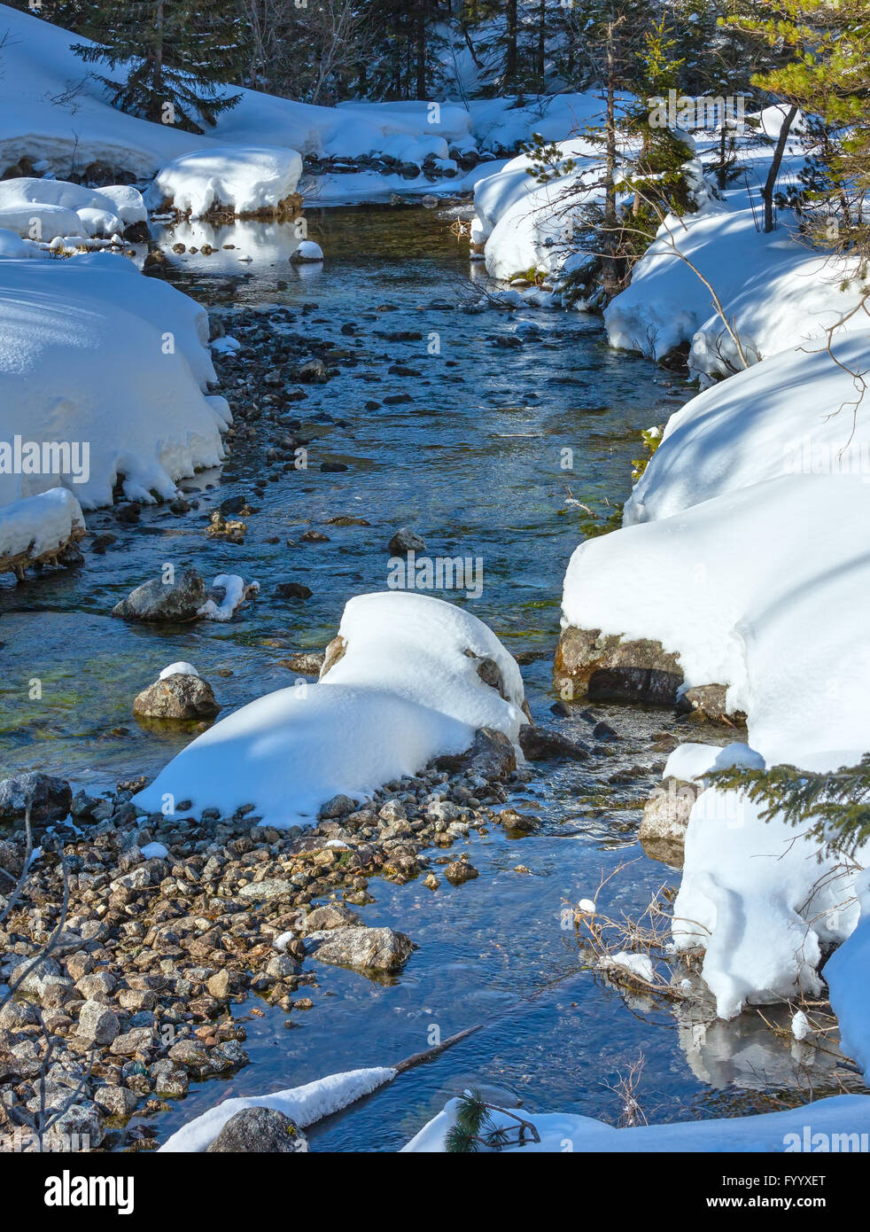 Winter mountain stream Stock Photo - Alamy