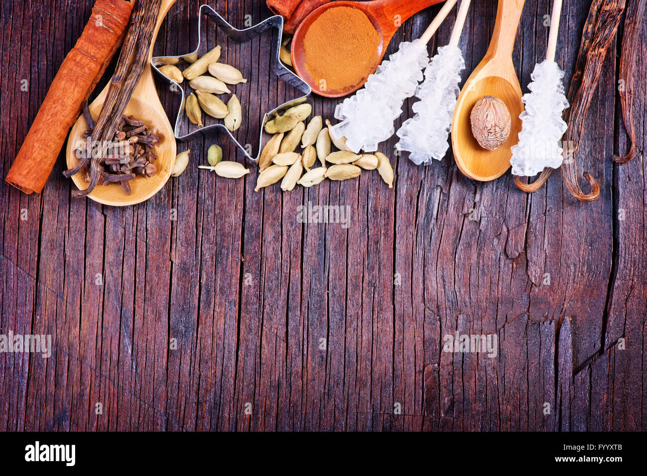 spice for baking on a the wooden table Stock Photo - Alamy