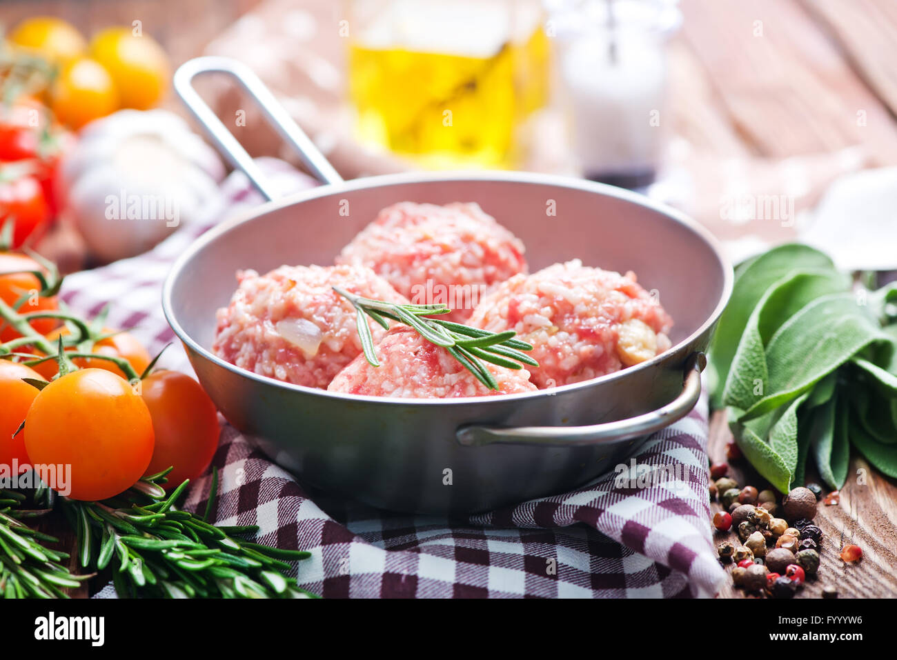 meat balls in bowl and on a table Stock Photo - Alamy