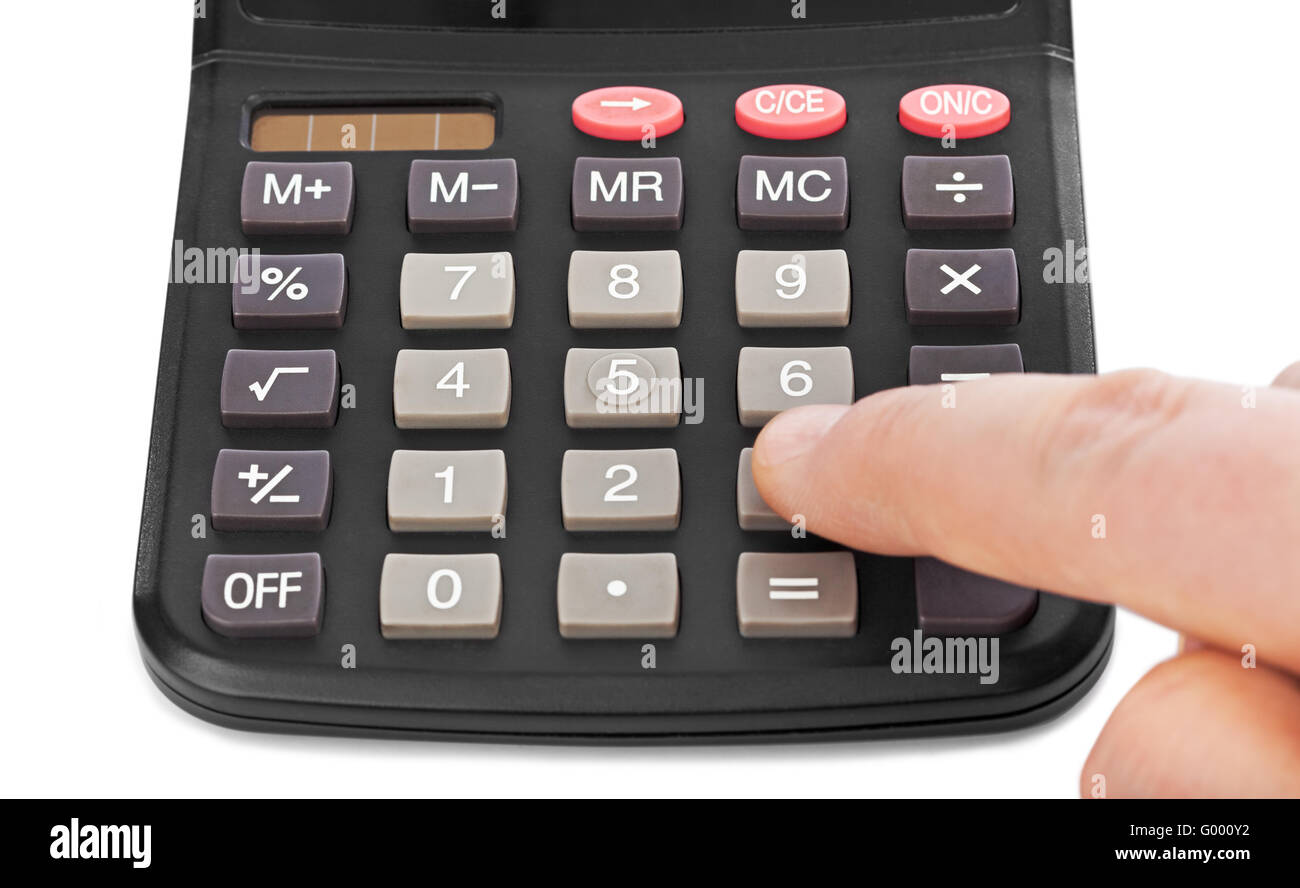 Business calculator and hand Stock Photo - Alamy