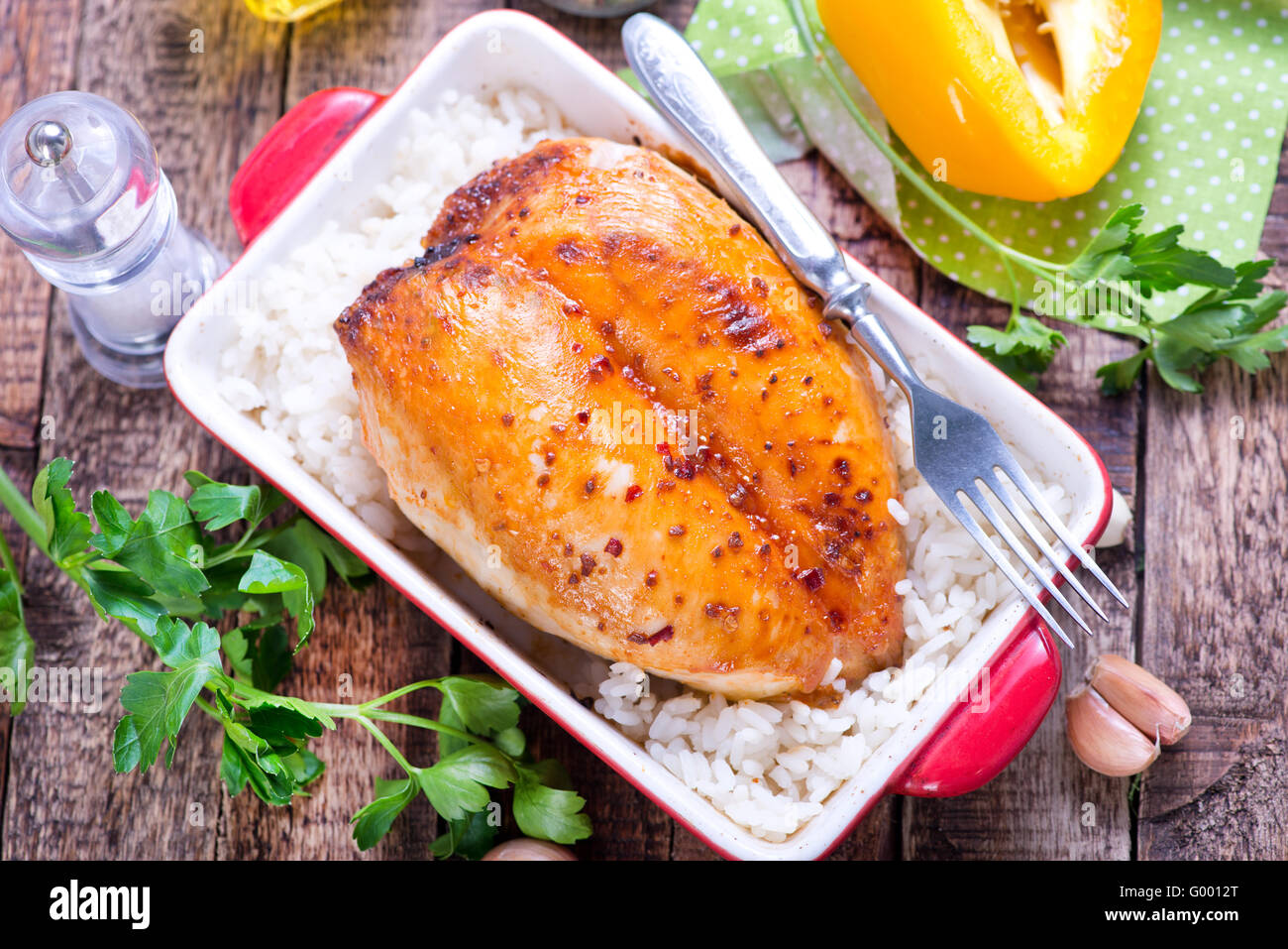 chicken fillet on plate and on a table Stock Photo - Alamy
