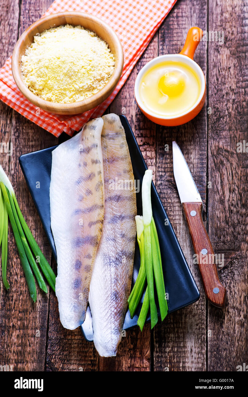 raw fish on plate and on a table Stock Photo - Alamy