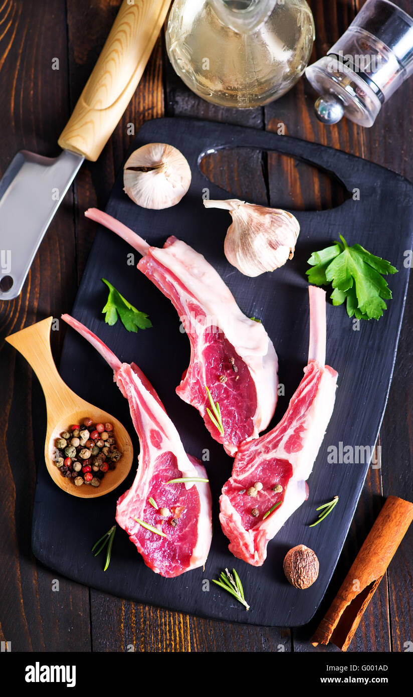 raw chop meat with spice on a table Stock Photo - Alamy