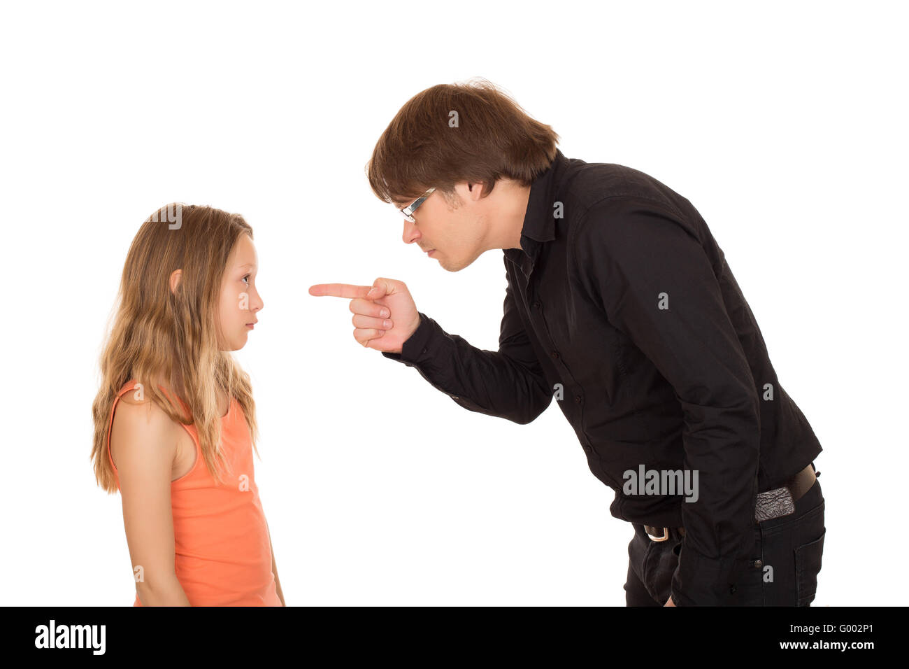 Angry father pointing finger at his child Stock Photo - Alamy