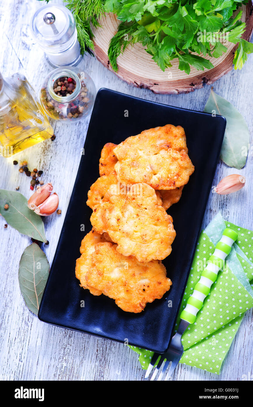 fried chicken cutlets on plate and on a table Stock Photo - Alamy