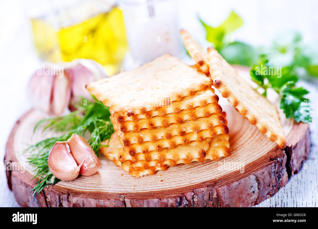 cracker with garlic and salt on a table Stock Photo - Alamy