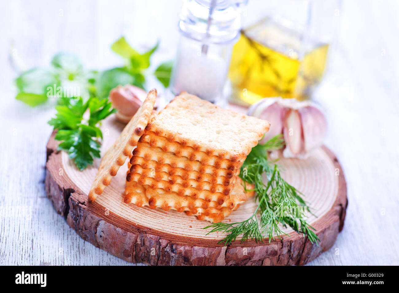 cracker with garlic and salt on a table Stock Photo - Alamy