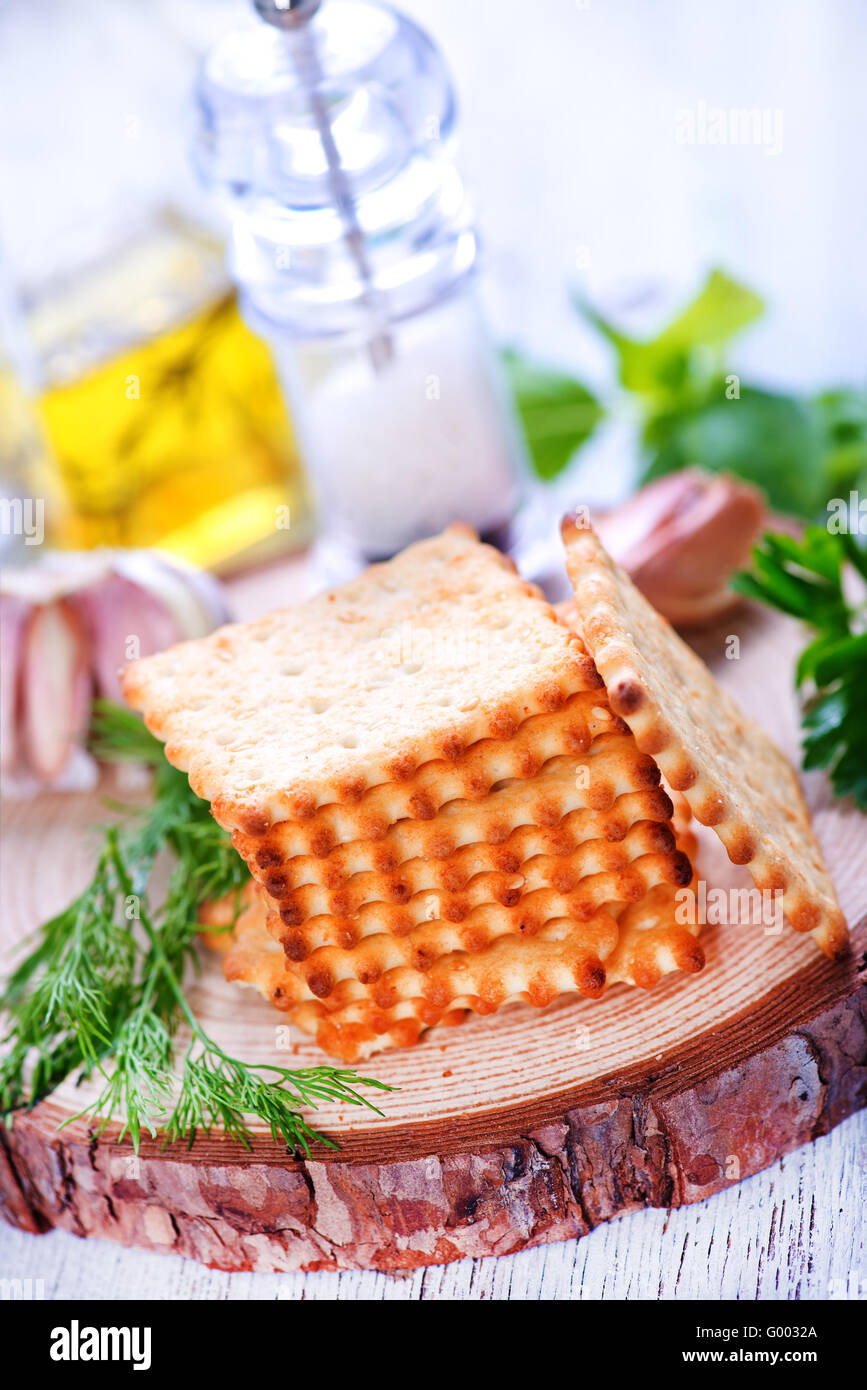 cracker with garlic and salt on a table Stock Photo - Alamy
