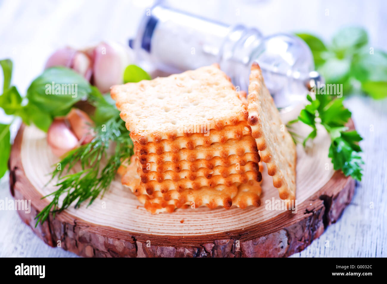 cracker with garlic and salt on a table Stock Photo - Alamy