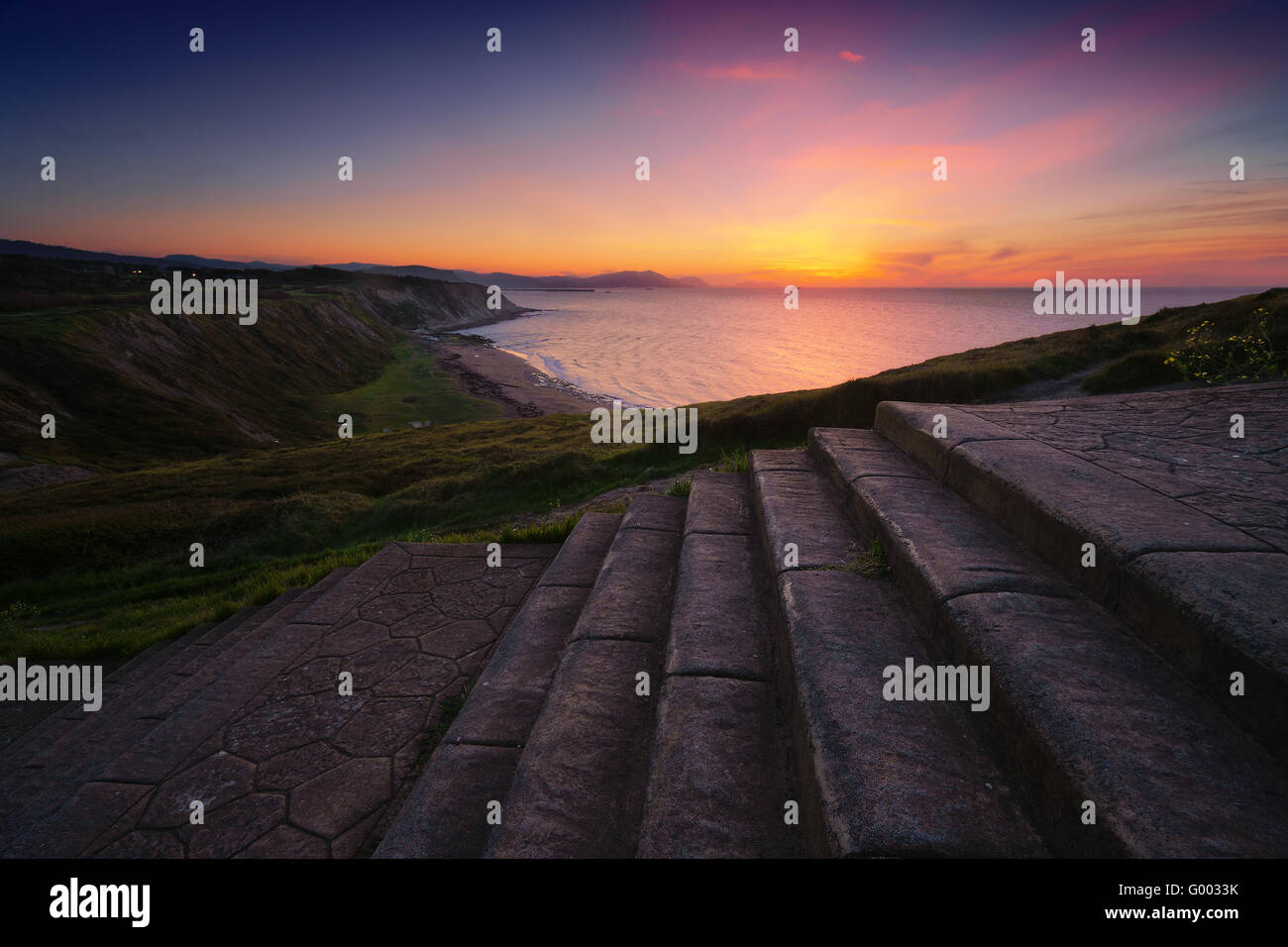 Path to Azkorri beach in Getxo at the sunset Stock Photo - Alamy