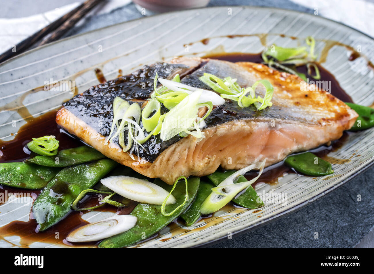 Salom Teriyaki with Vegetable Stock Photo - Alamy