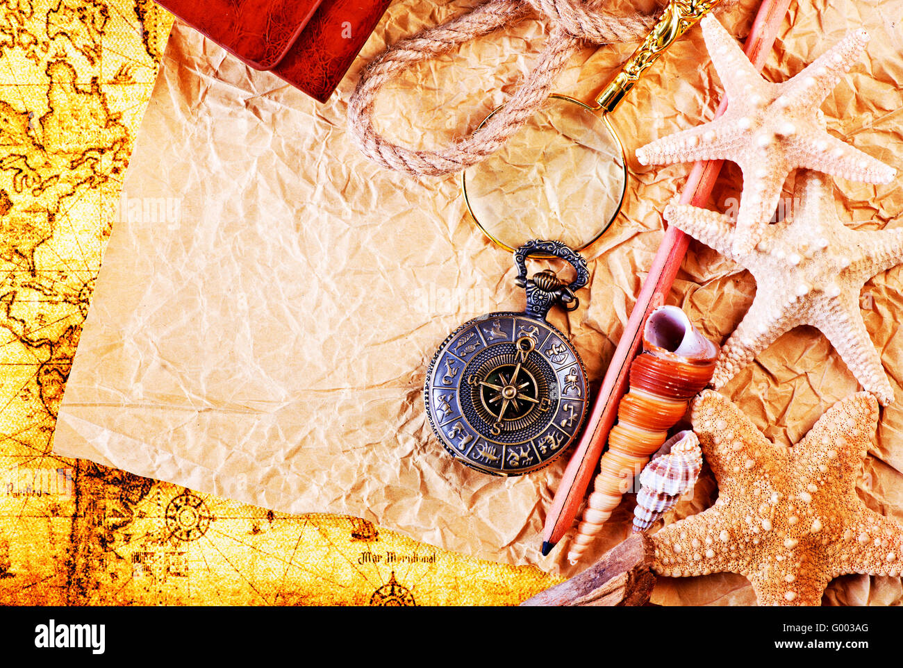 background with old map and retro compass Stock Photo - Alamy