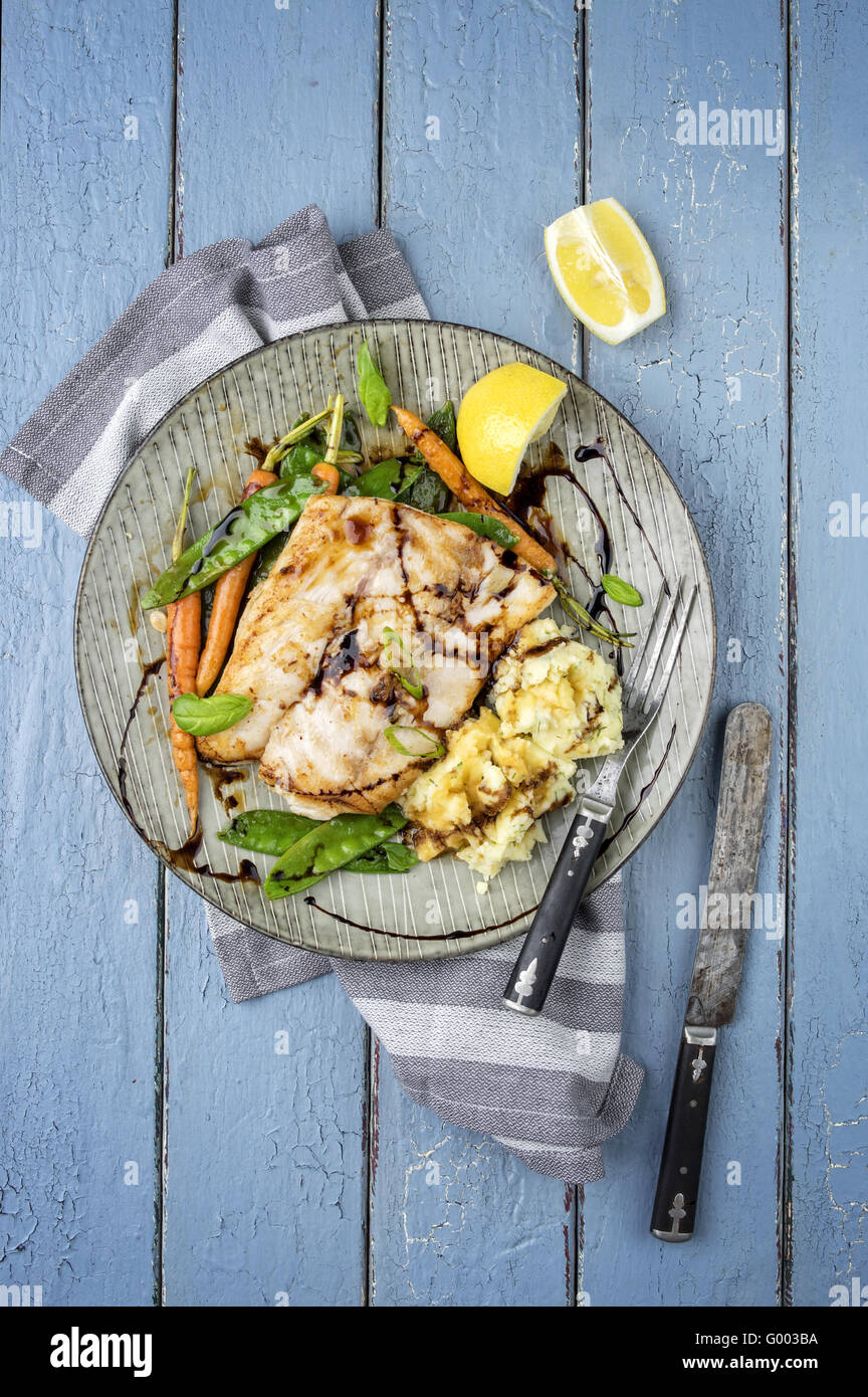 Coalfish Filet Teriyaki with Vegetable Stock Photo - Alamy