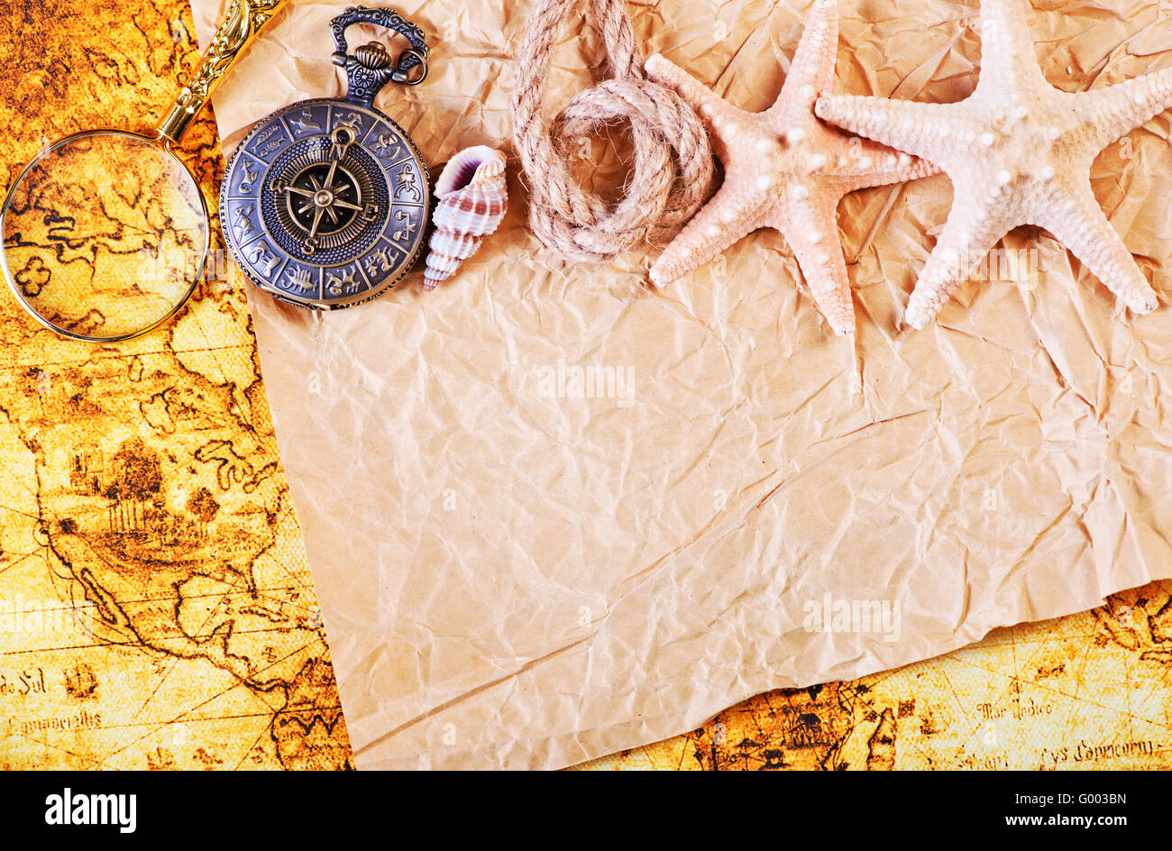 background with old map and retro compass Stock Photo - Alamy