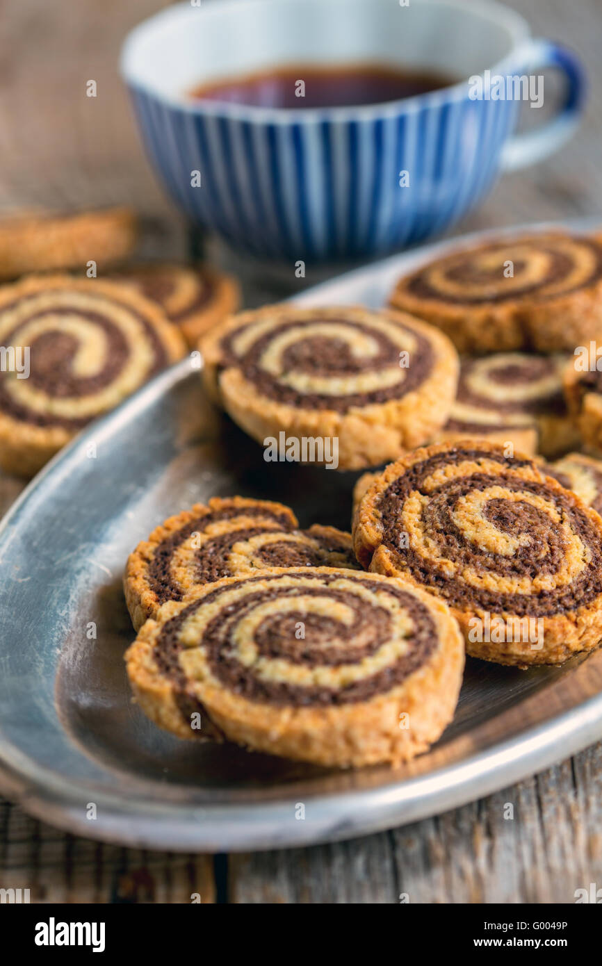 Two-color cookies on a metal tray Stock Photo - Alamy